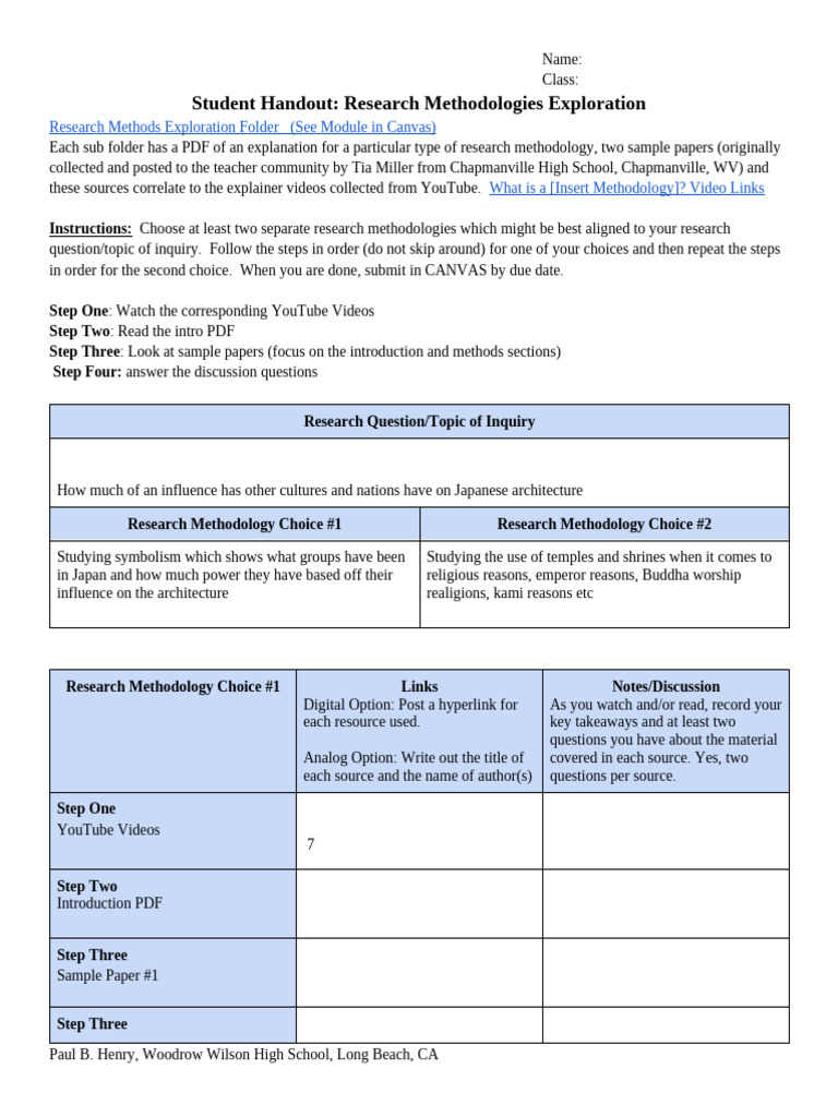 AssignmentPortion - Student Handout - Research Methodologies ...