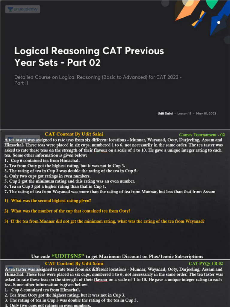 Logical Reasoning CAT Previous Year Sets Part 02 No Anno | PDF