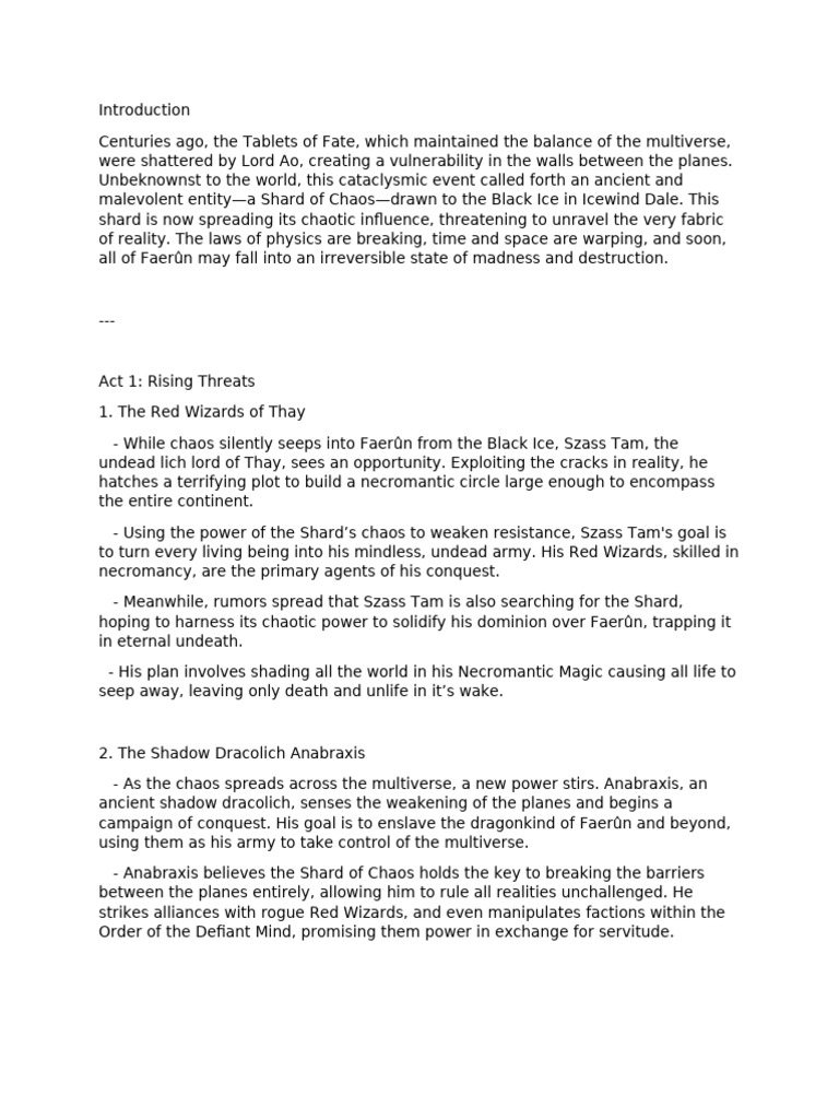 The Shard of Chaos - Outline | PDF | Forgotten Realms | Necromancy