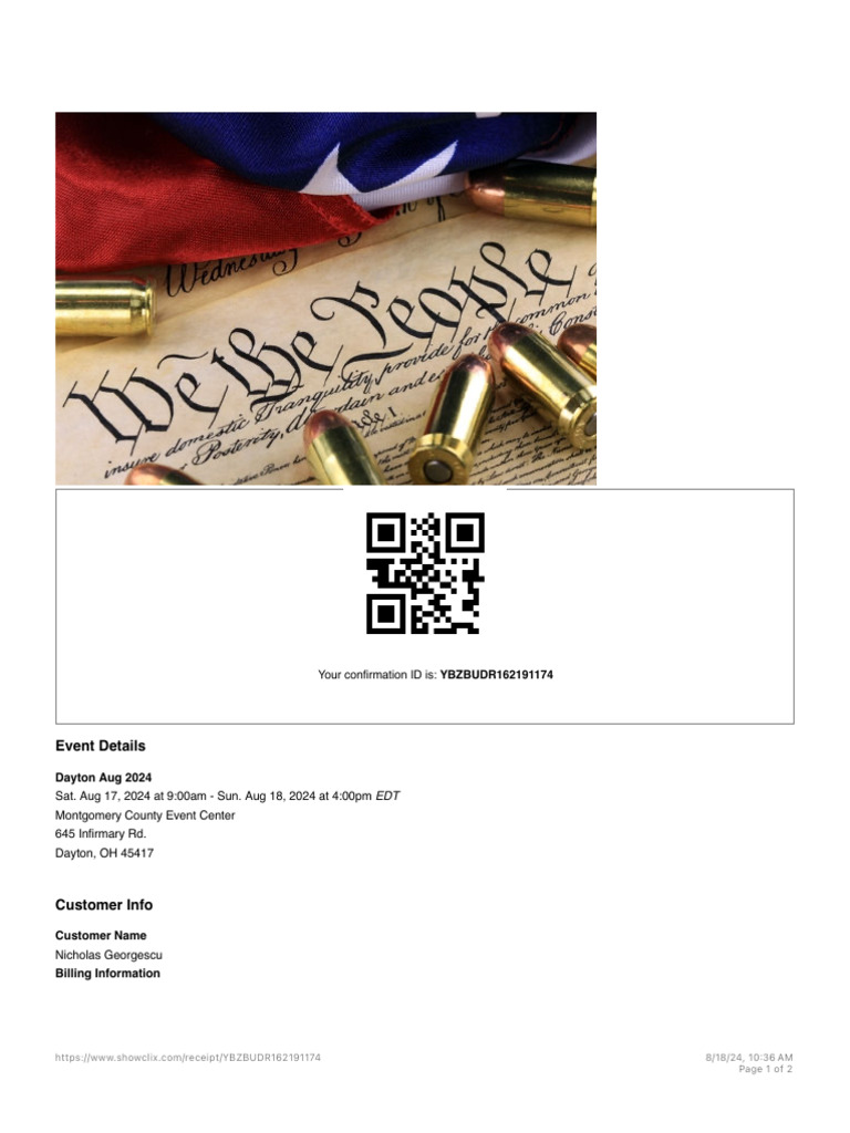 Dayton Event Ticket Confirmation | PDF