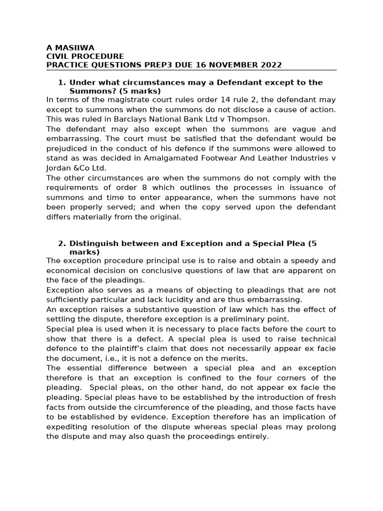 Civil Procedure Exam Prep | PDF | Discovery (Law) | Pleading