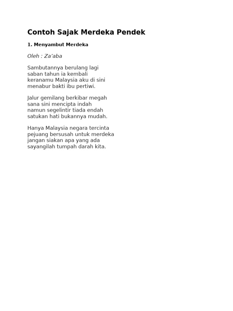 Contoh Sajak Merdeka Pendek | PDF
