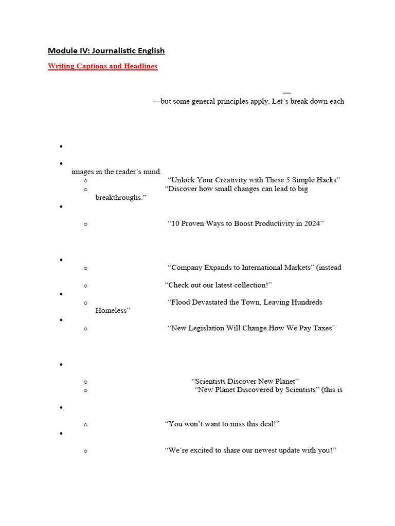 Module IV Journalistic English | PDF | Proofreading | Verb