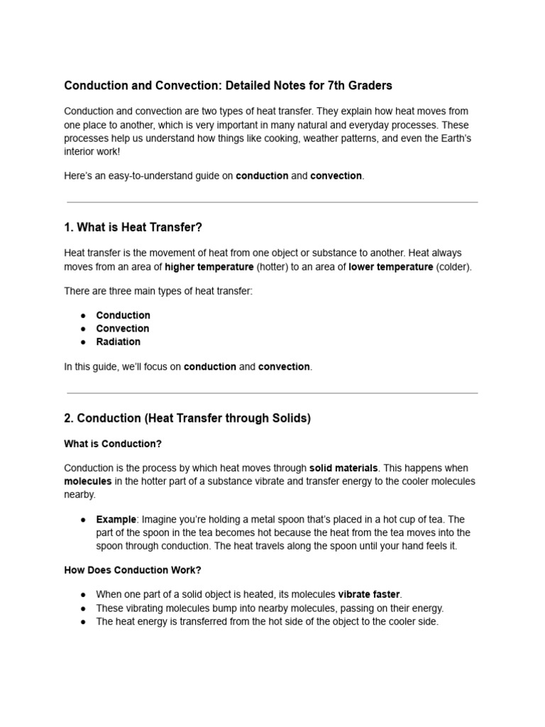 Conduction and Convection - Detailed Notes For 7th Graders | PDF ...