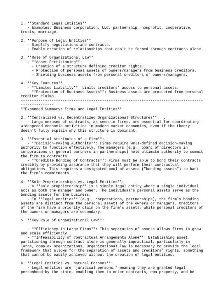 Legal Entities and Asset Partitioning | PDF | Partnership | Corporations