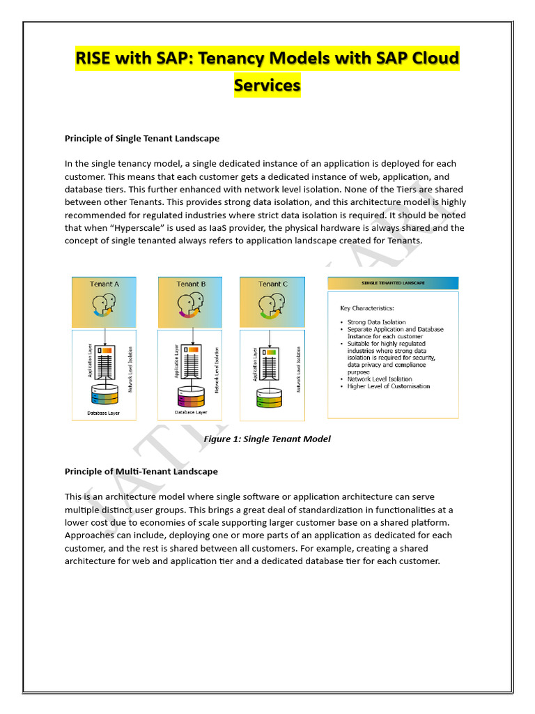 Tenancy Models With SAP Cloud Services | PDF | Databases | Cloud Computing