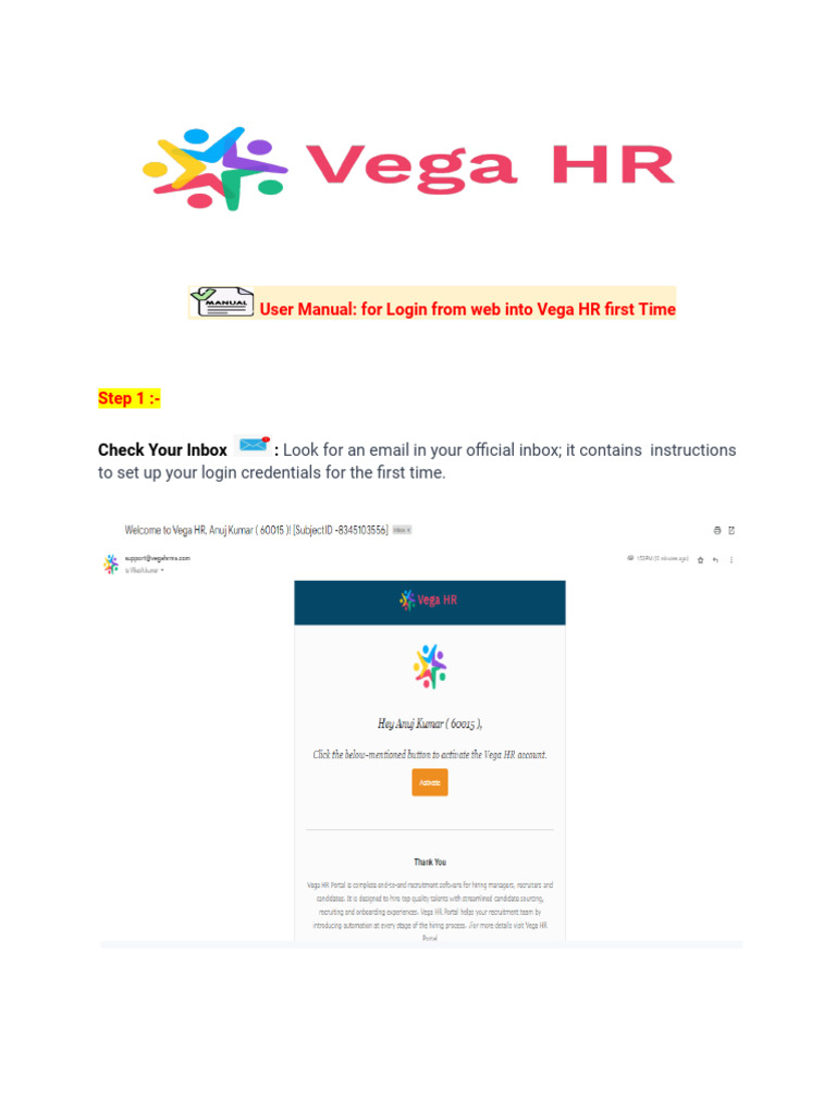 ? User Manual - For Login Into Vega HR First Time | PDF
