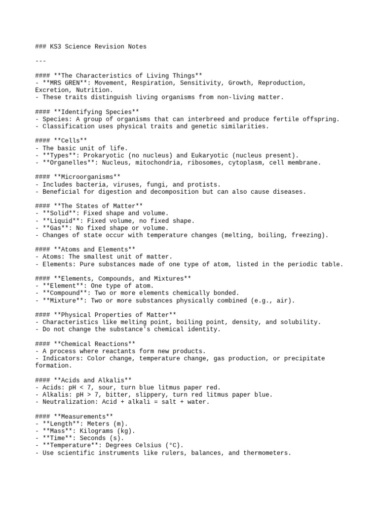 KS3 Science Revision Notes | PDF | Water | Nature