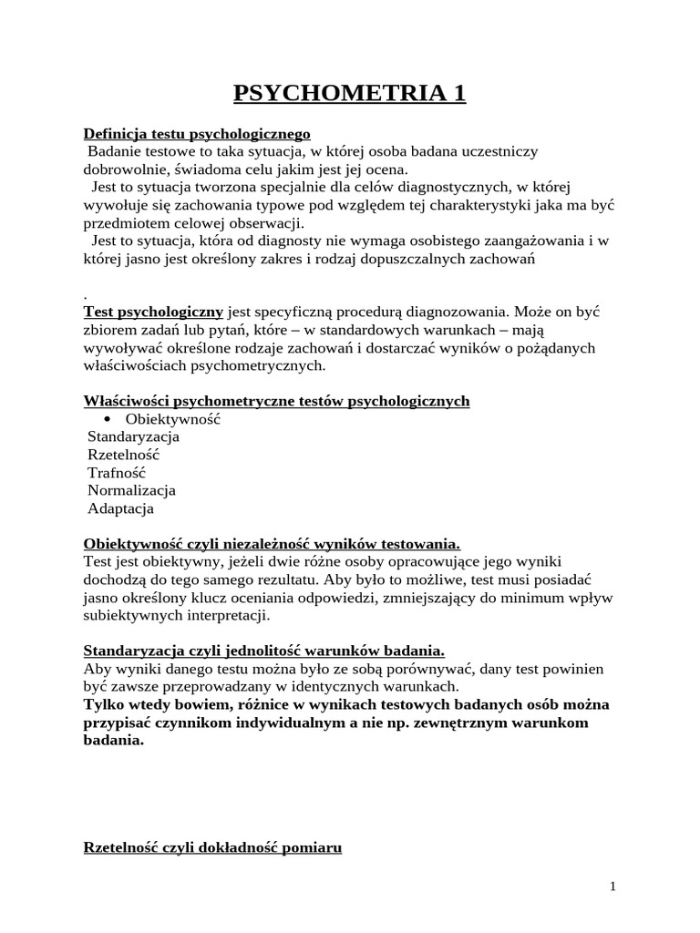 Psychometria 1 | PDF