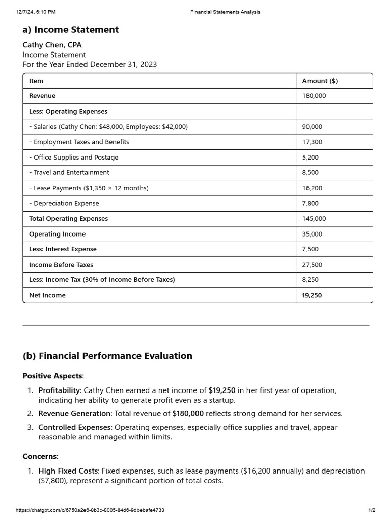 Cathy Chen's 2023 Income Statement Analysis | PDF | Expense | Income