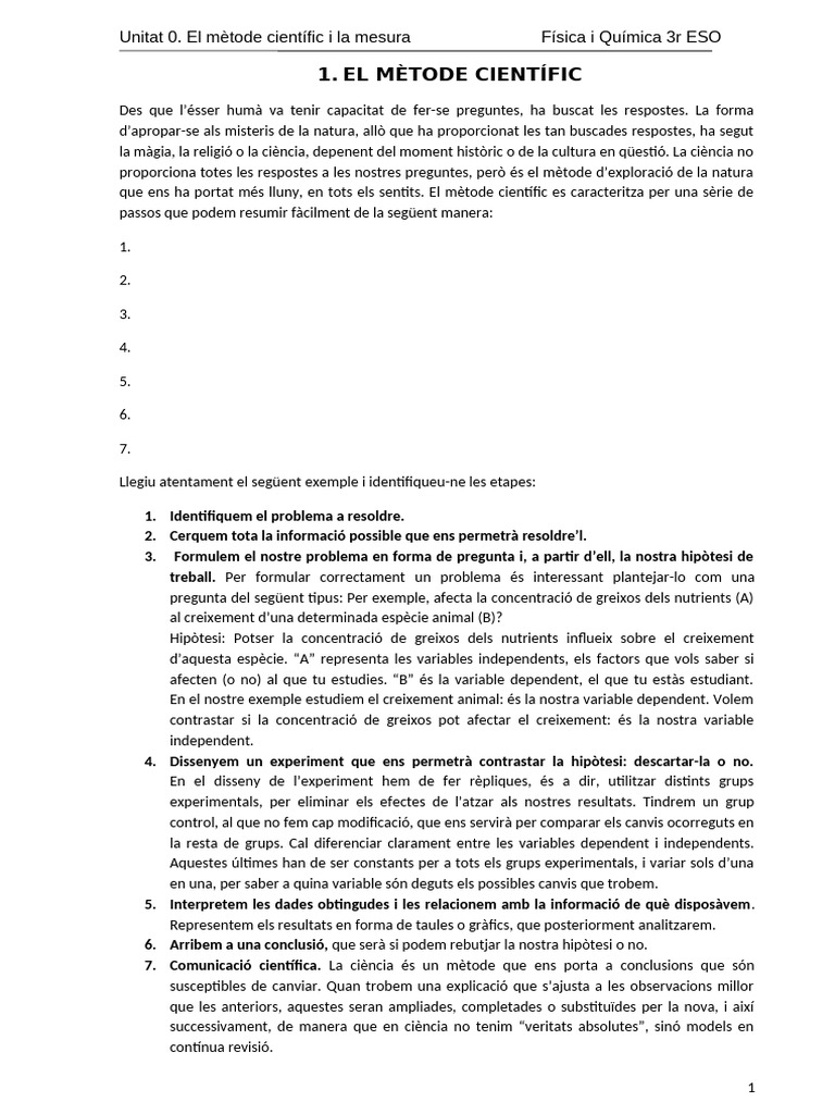 01. El mètode científic i la mesura. Teoria i exercicis (3) | PDF