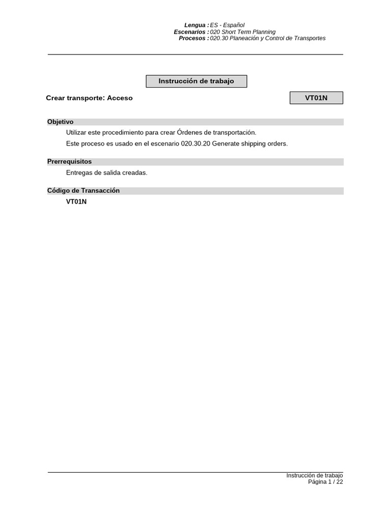 VT01N - Crear Transporte | PDF
