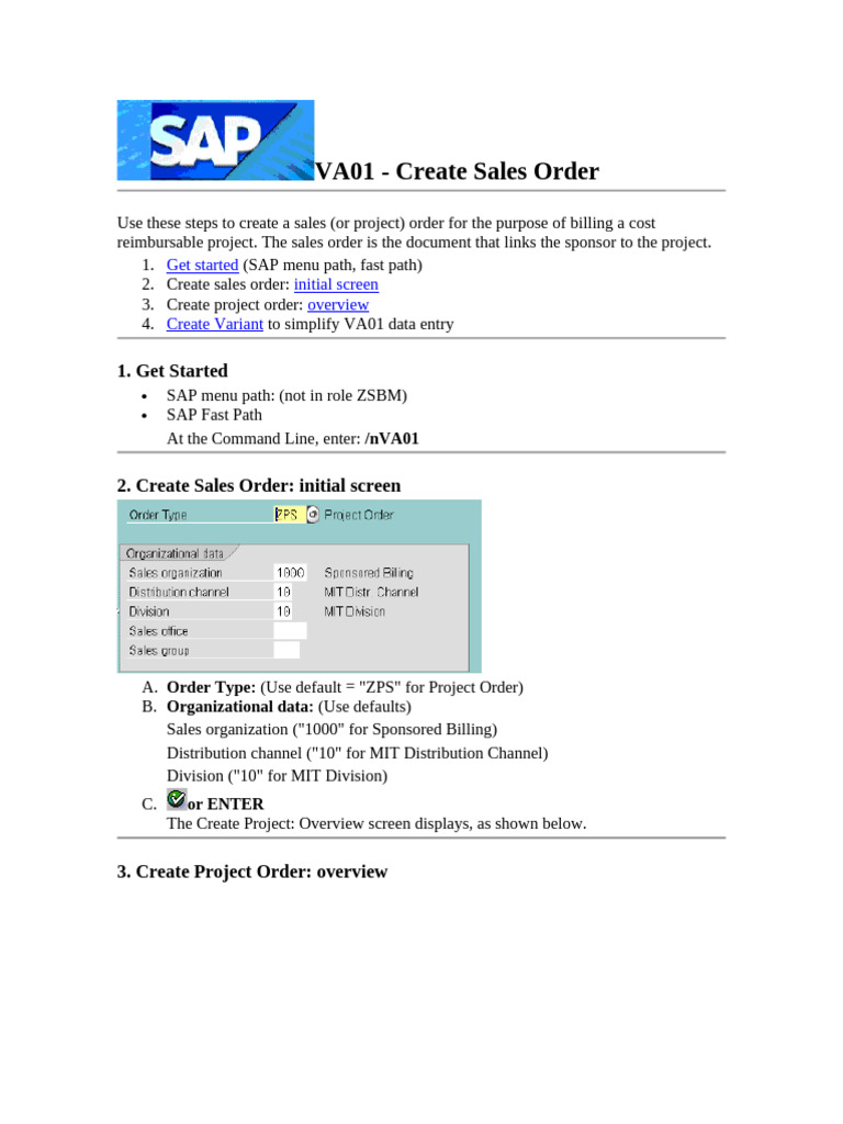 Create Sales Order in SAP VA01 Guide | PDF