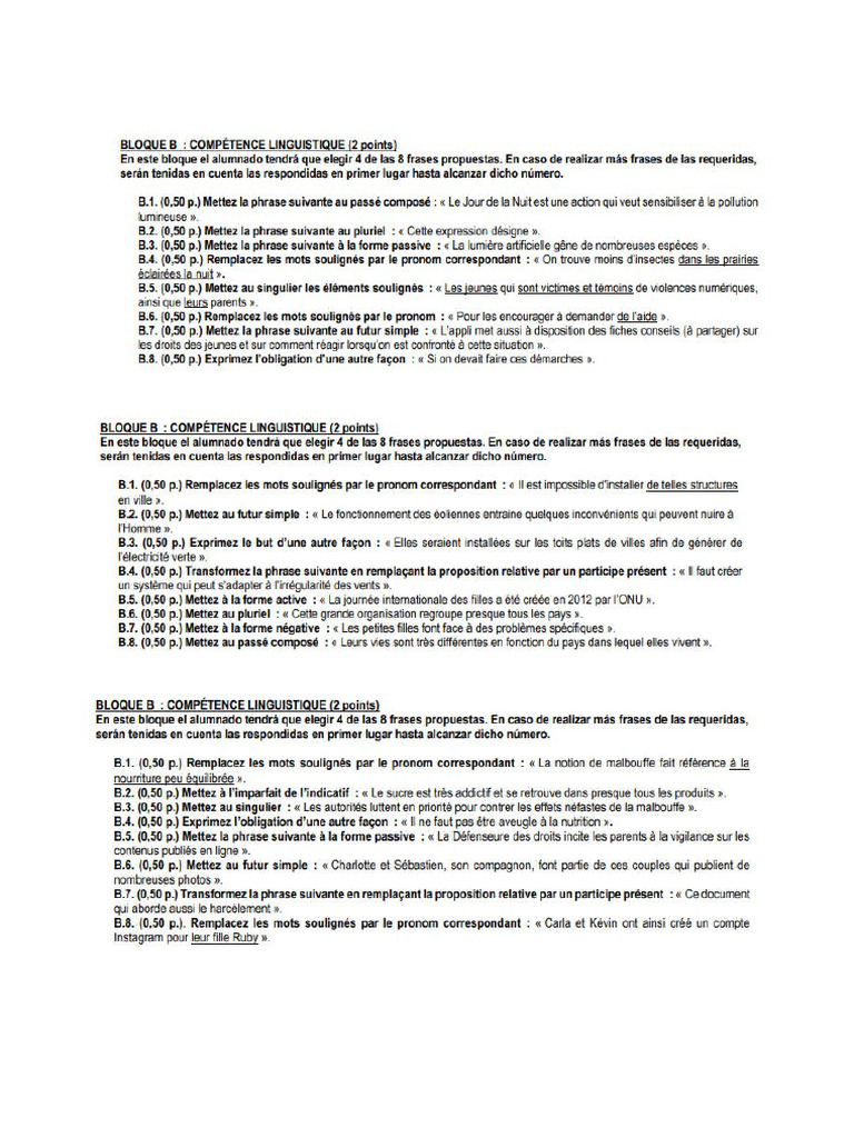 Bloque B Selectividad | PDF