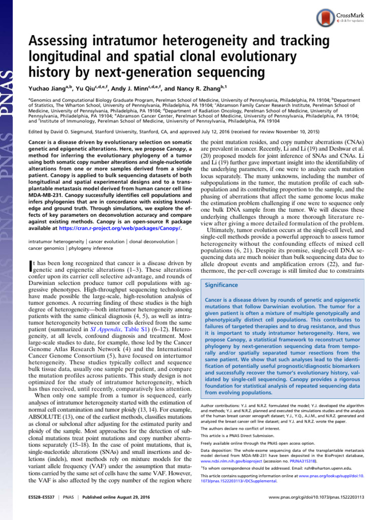 Pnas 201522203 | PDF | Neoplasms | Phylogenetics