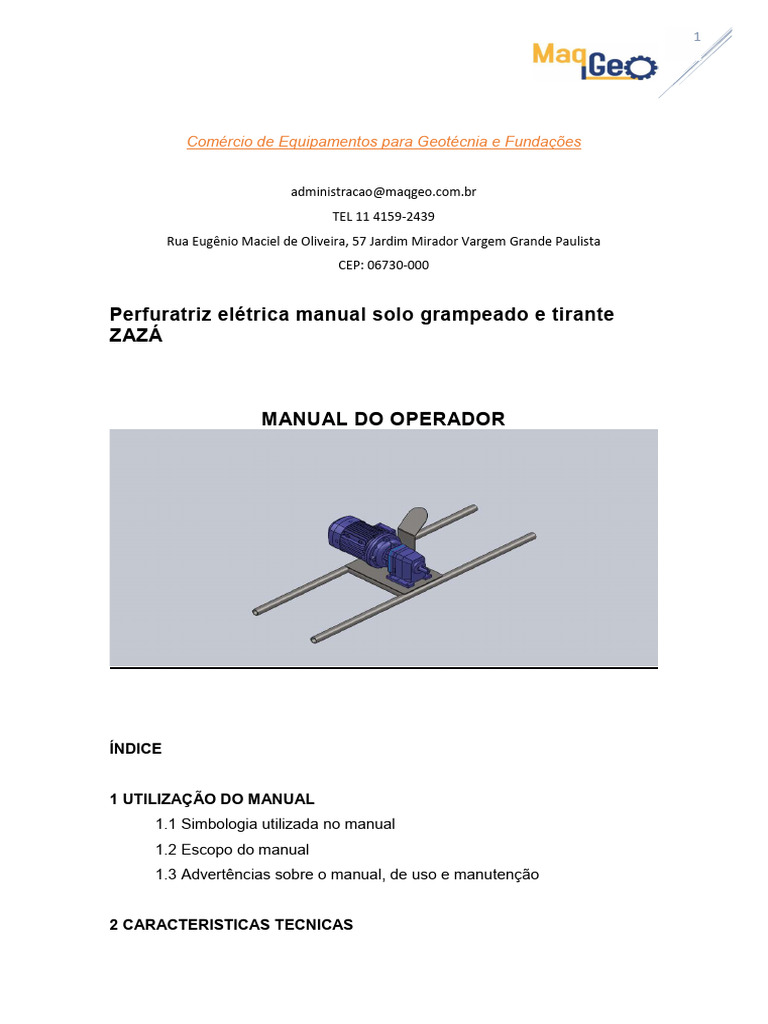 Manual Perfuratriz Elétrica Manual ZAZÁ | PDF | Motores | Máquinas