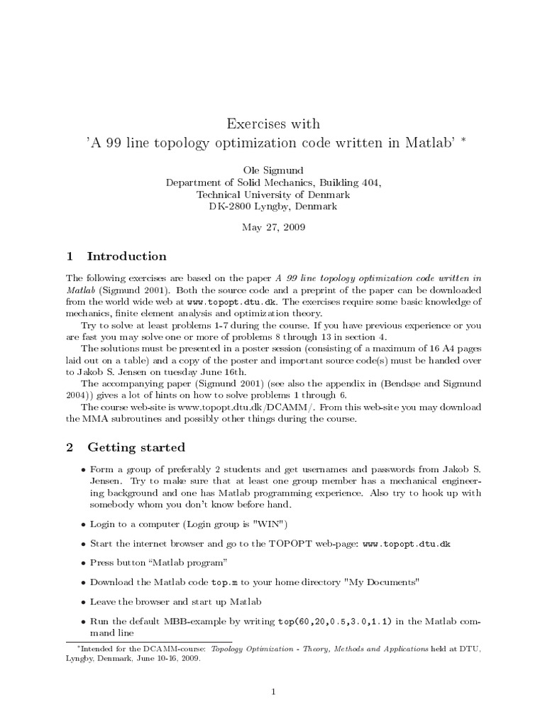 Sigmund Topology Exer2009 | PDF | Derivative | Mathematical Optimization