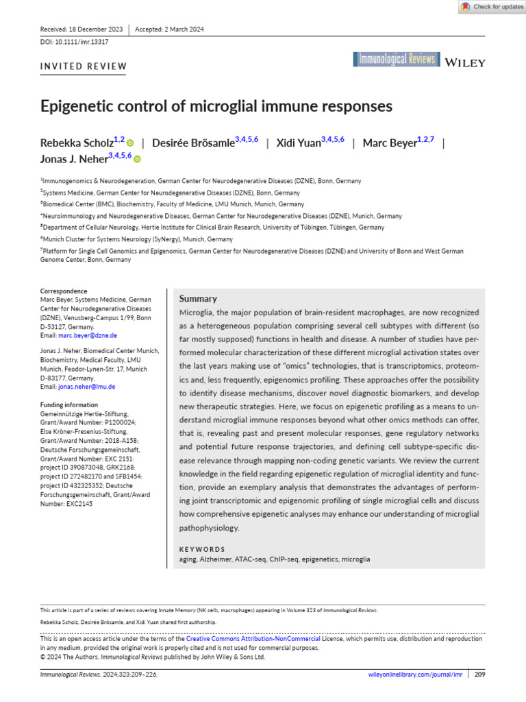 Immunological Reviews - 2024 - Scholz - Epigenetic control of microglial immune responses | PDF ...