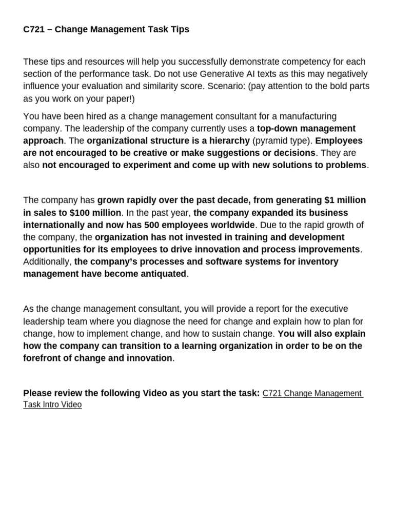 C721 Change Management Task Guide | PDF | Change Management | Leadership
