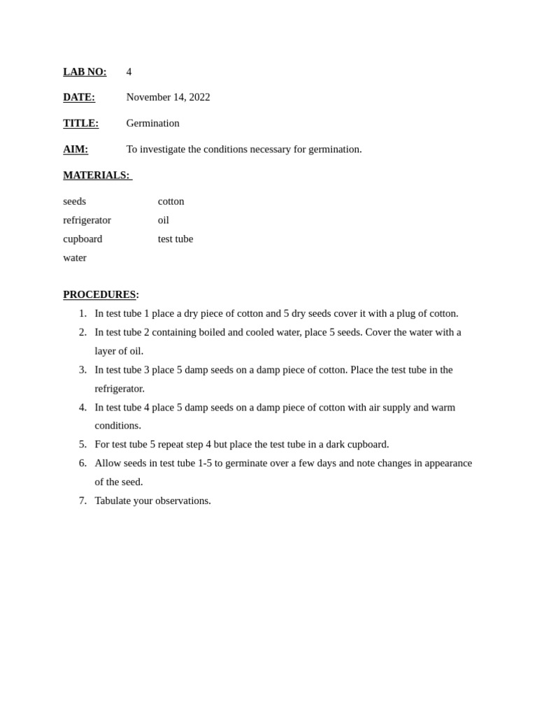 LAB NO 4 Germination Factors | PDF