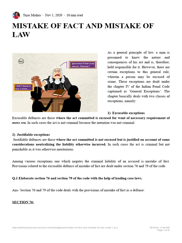Mistake of Fact vs. Law in IPC | PDF | Crimes | Crime & Violence