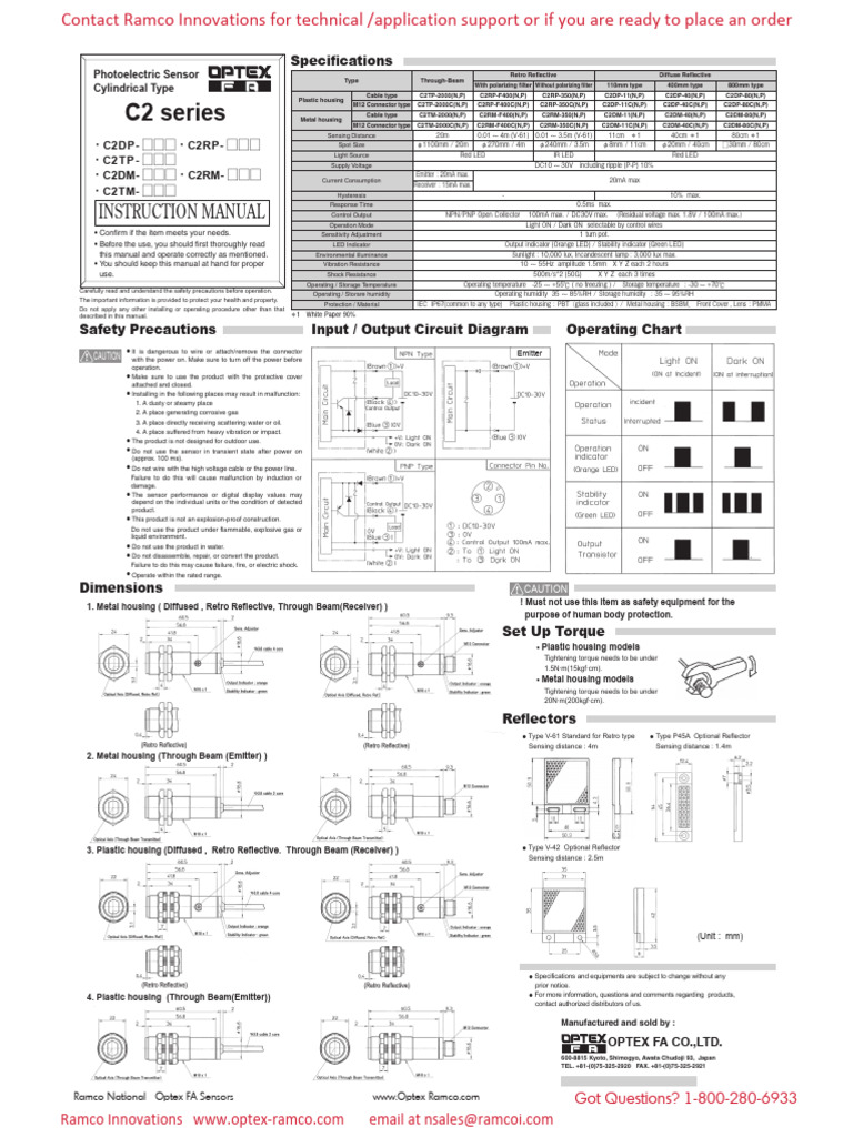 Optex-Fa c2 Series Operation Manual 2023 | PDF | Electrical Connector ...