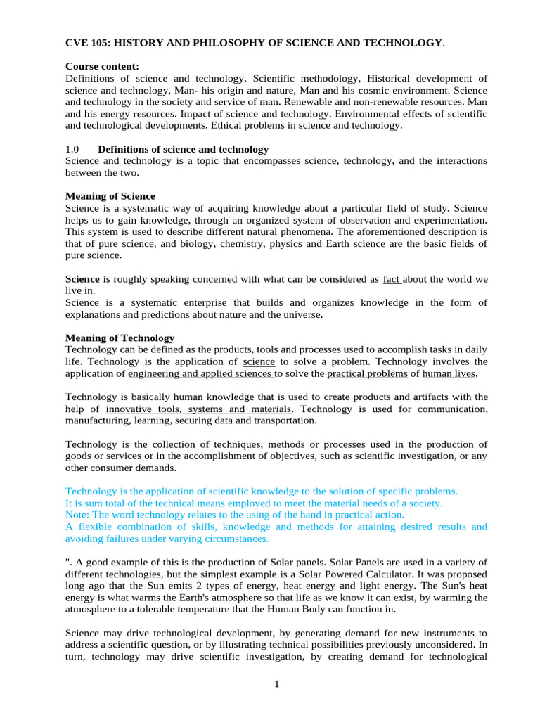 Cve 105 - History and Philosophy of Science and Technology | PDF | Science | Hypothesis