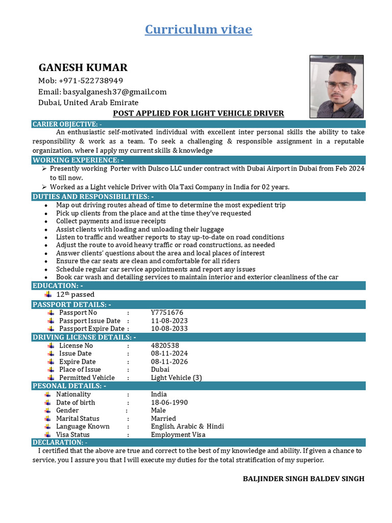 Ganesh cv | PDF | Dubai | Vehicles
