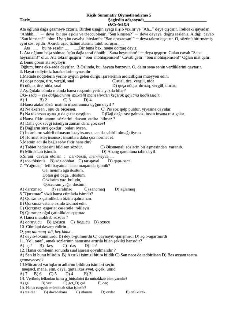 5 sinif az dili ksq 5 | PDF