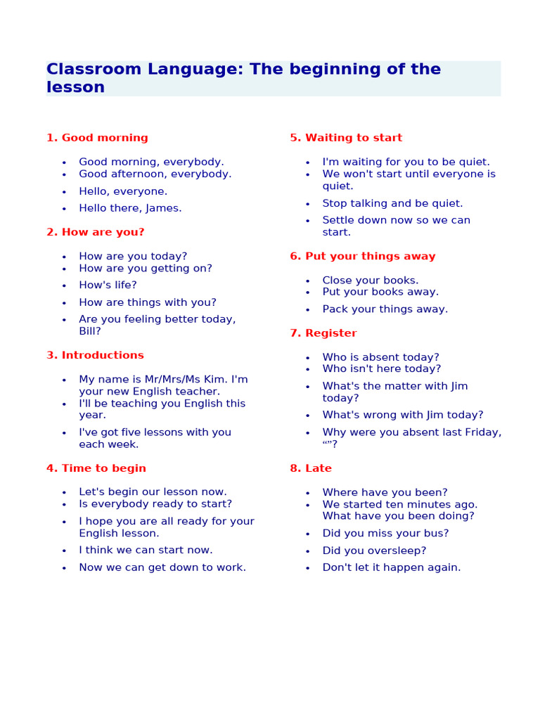 Expresiones para El Aula | PDF | Question | Classroom