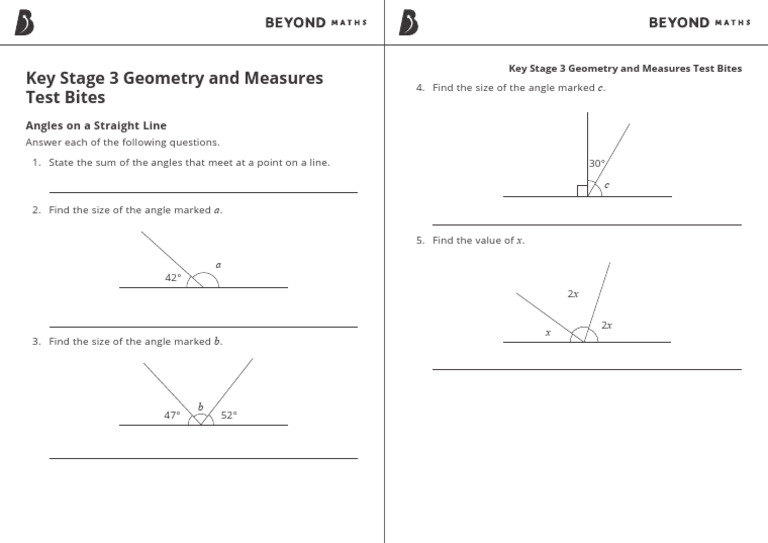 KS3 Test Bites Geometry and Measures - Angles On A Straight Line | PDF