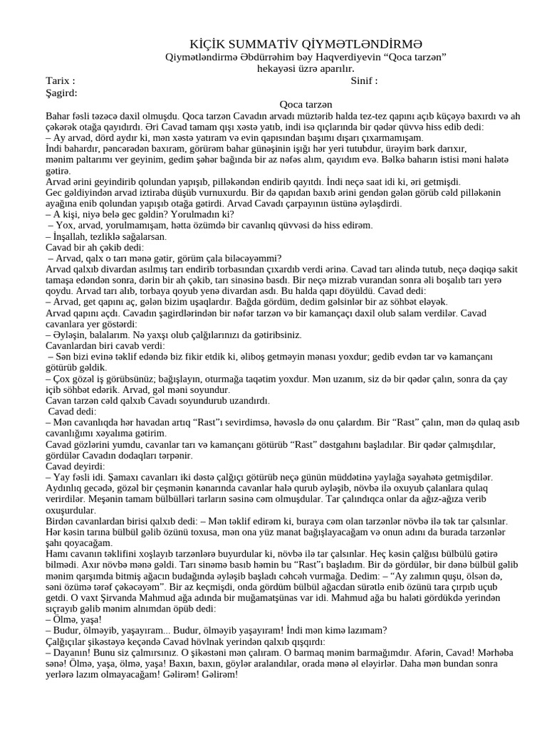 Edebiyyat Summativ 2 11 Sinif | PDF