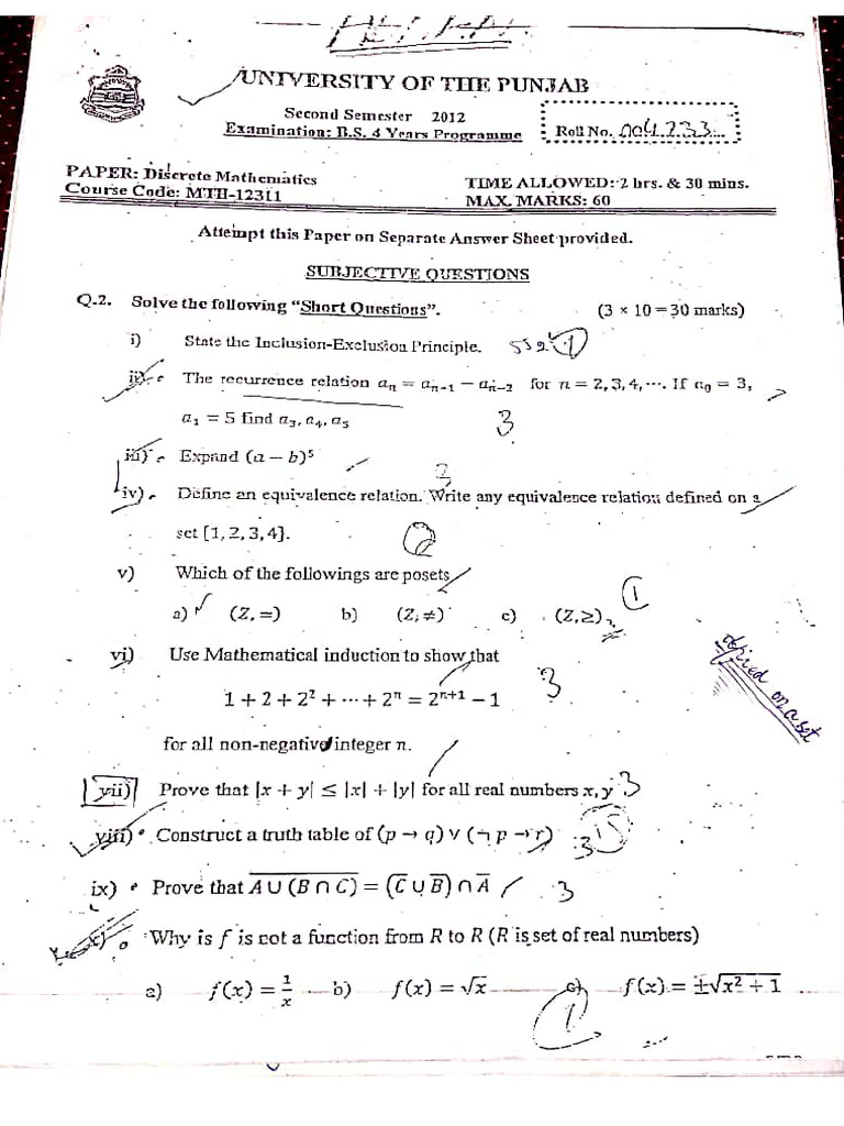 Discreet Math Past Paper | PDF