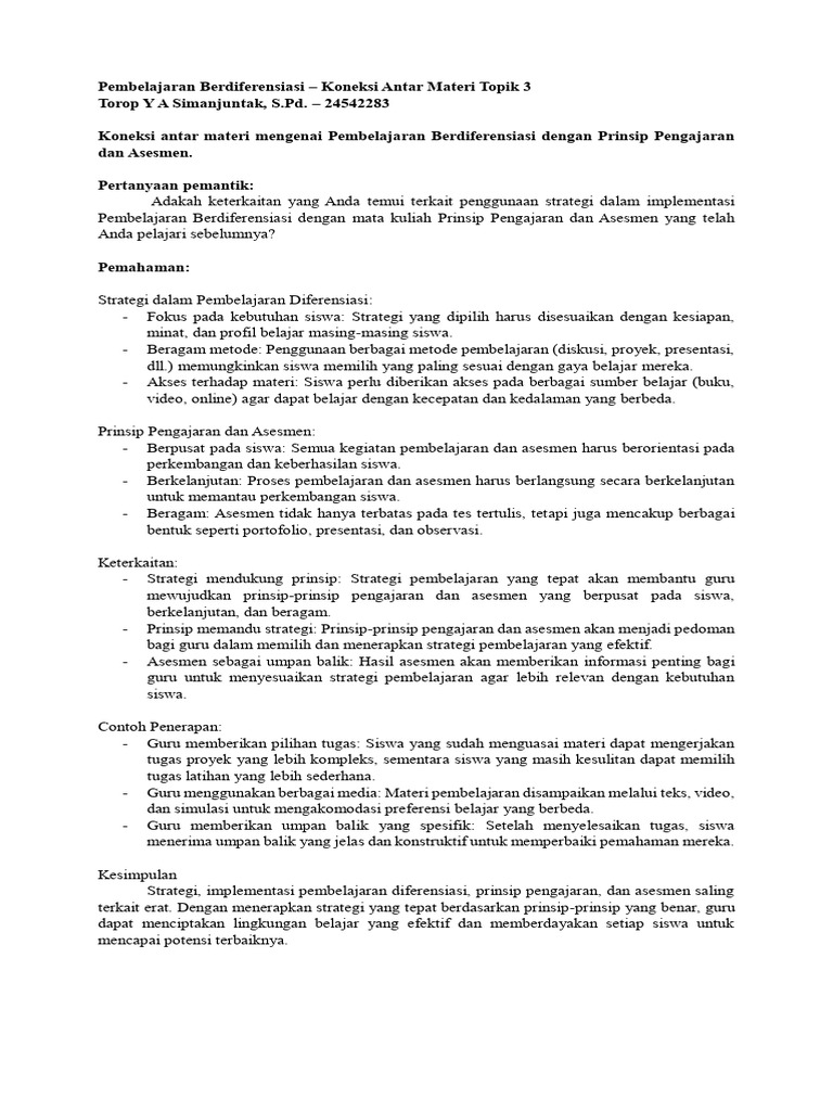 Pembelajaran Berdiferensiasi - Koneksi Antar Materi Topik 3 PDF | PDF