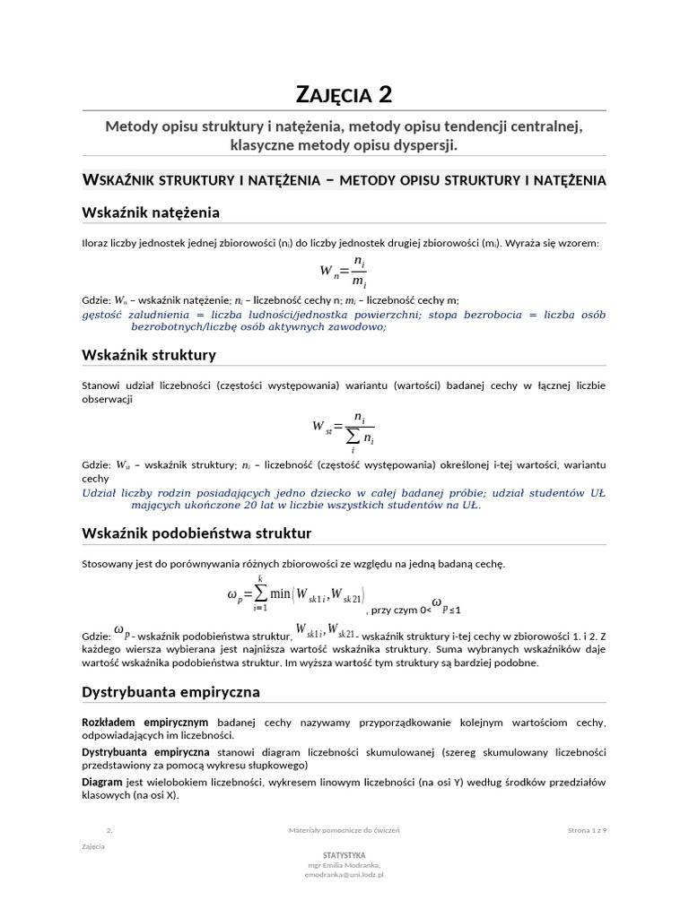 Podstawowe Wzory Statystyka | PDF
