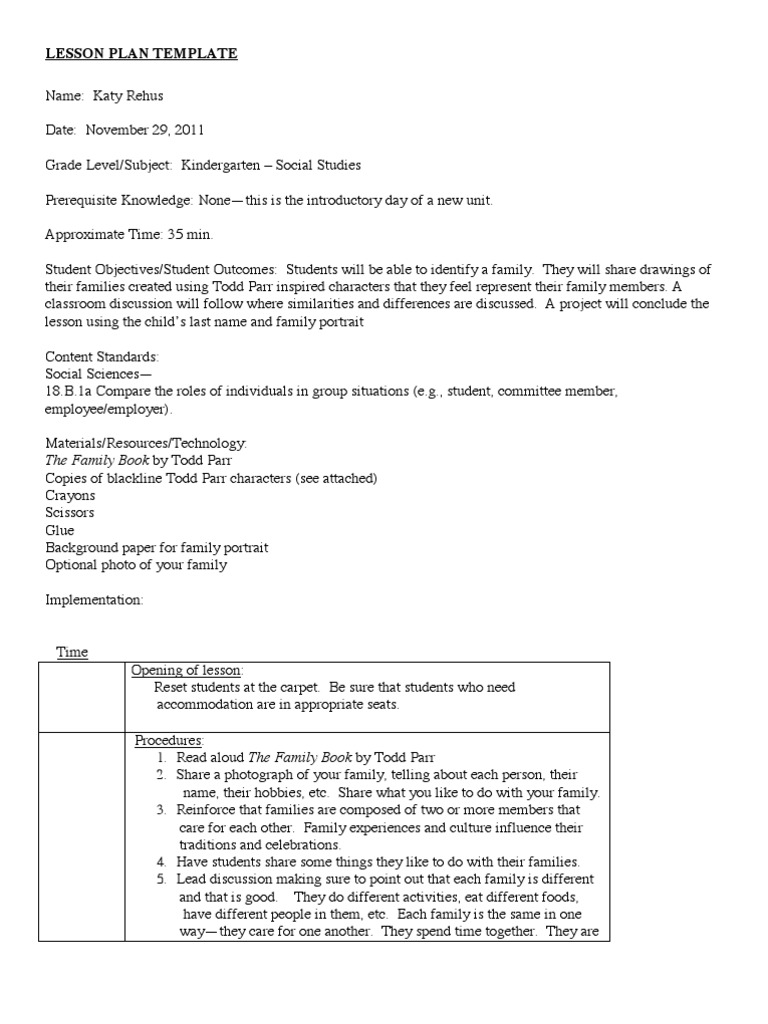 Family Lesson Plan | PDF | Lesson Plan | Quality Of Life