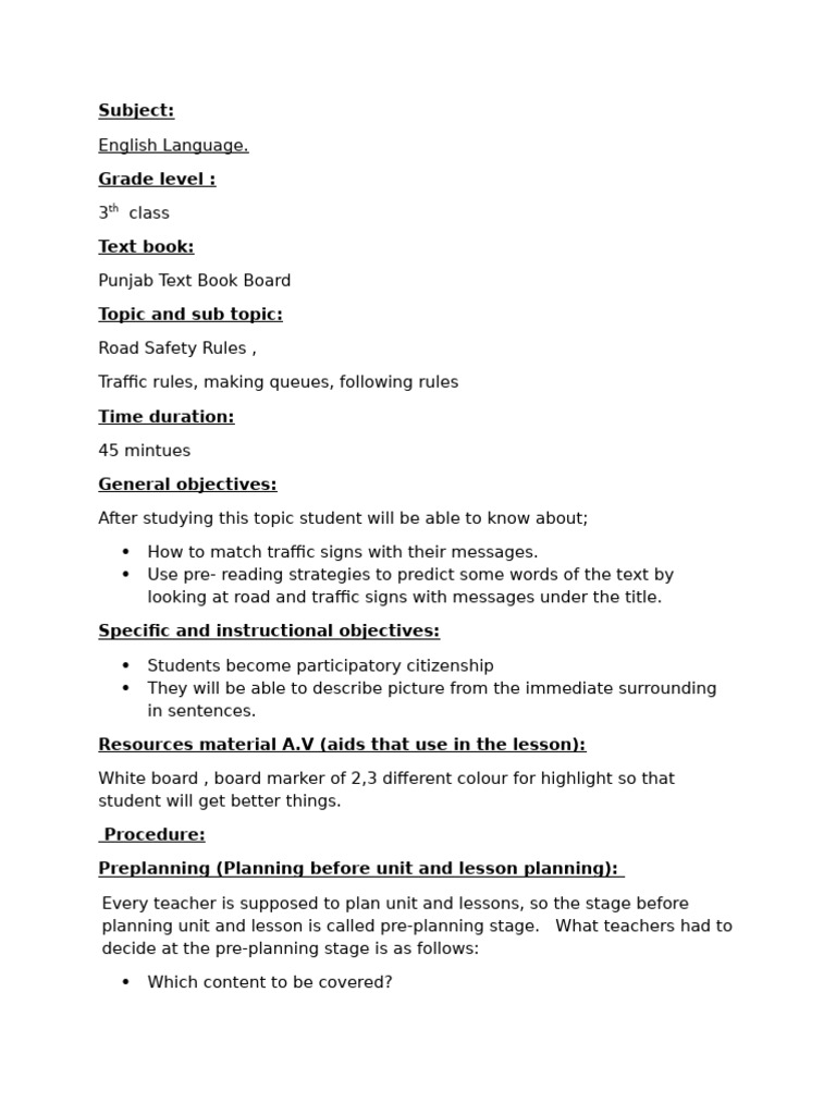 Road Safety Rules for 3rd Graders | PDF | Curriculum | Teachers