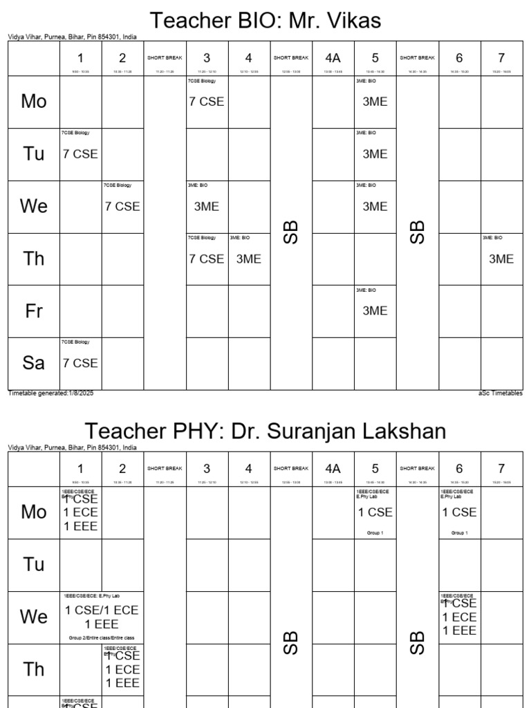 TW 1-3-7 BTech 1-3-5 BBA BCA Routine 8-1-25 | PDF