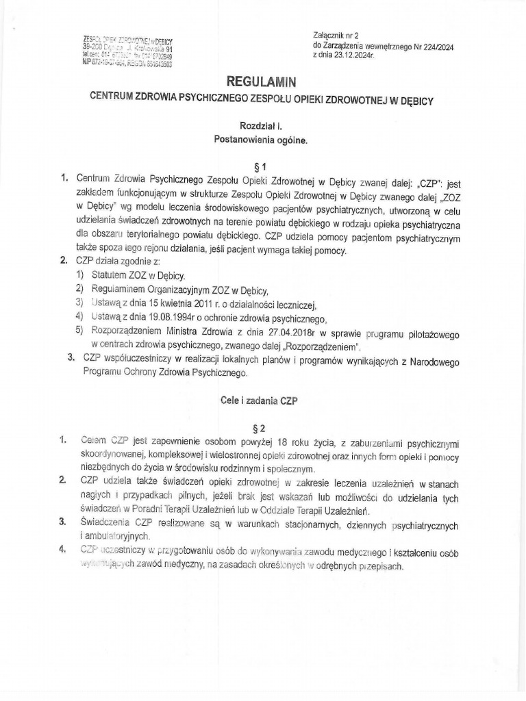 Regulamin Organizacyjny CZP 2025 | PDF