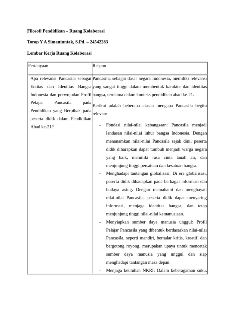 Filosofi Pendidikan - Ruang Kolaborasi Topik 4 | PDF