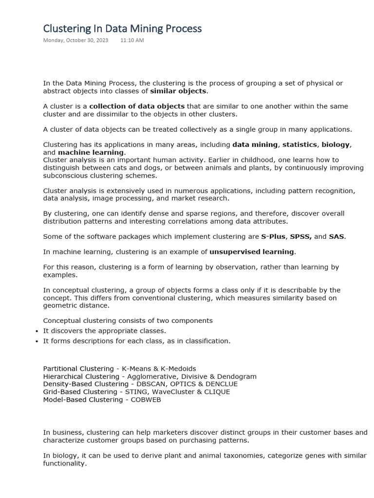 2023112069310_29501Clustering In Data Mining Process | PDF | Cluster Analysis | Algorithms