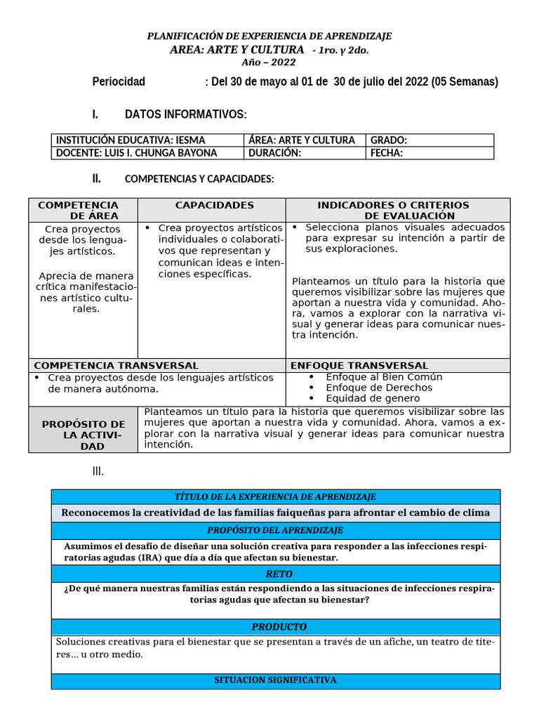 PLANIFICADOR DE LA EDA III - 1° y 2° Sec. | PDF
