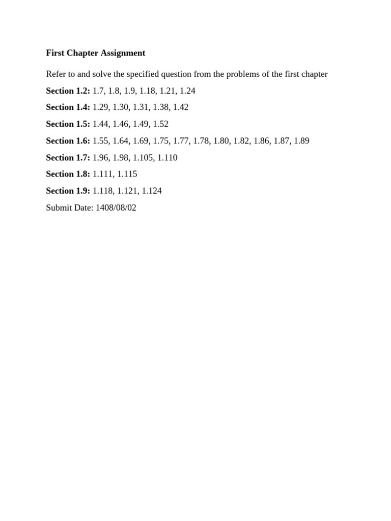 First Chapter Assignment | PDF