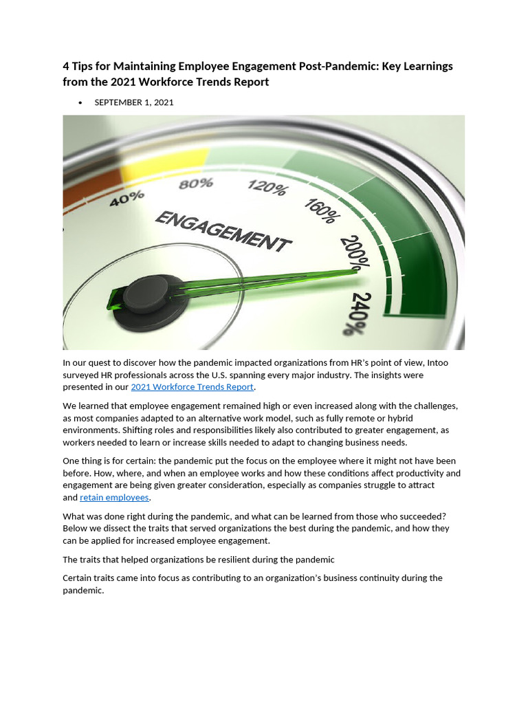 4 Tips For Maintaining Employee Engagement Post-Pandemic - Key ...