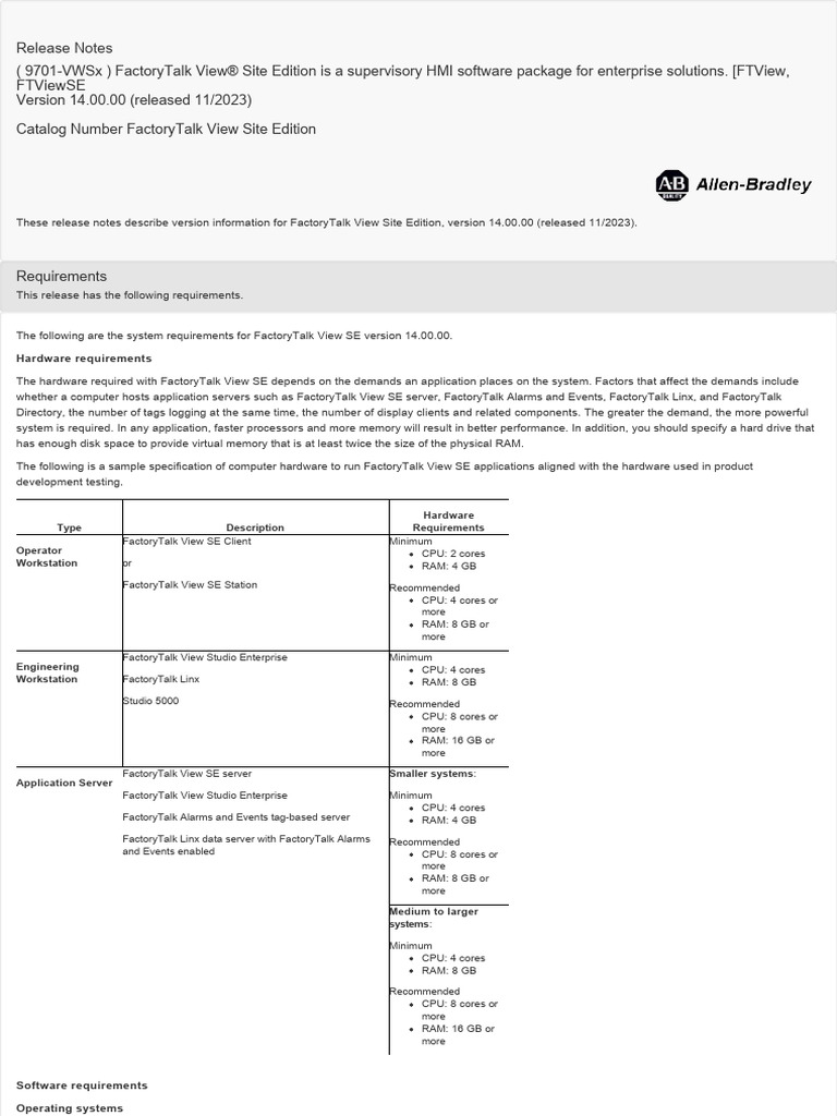 FactoryTalk View Site Edition - 14.00.00 (Released 11 - 2023) | PDF ...