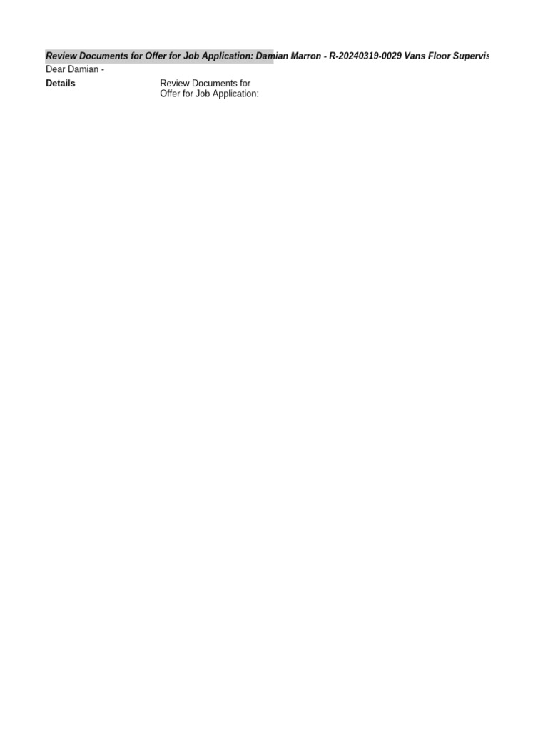 Review Documents For Offer For Job Application Damian Marron - R ...