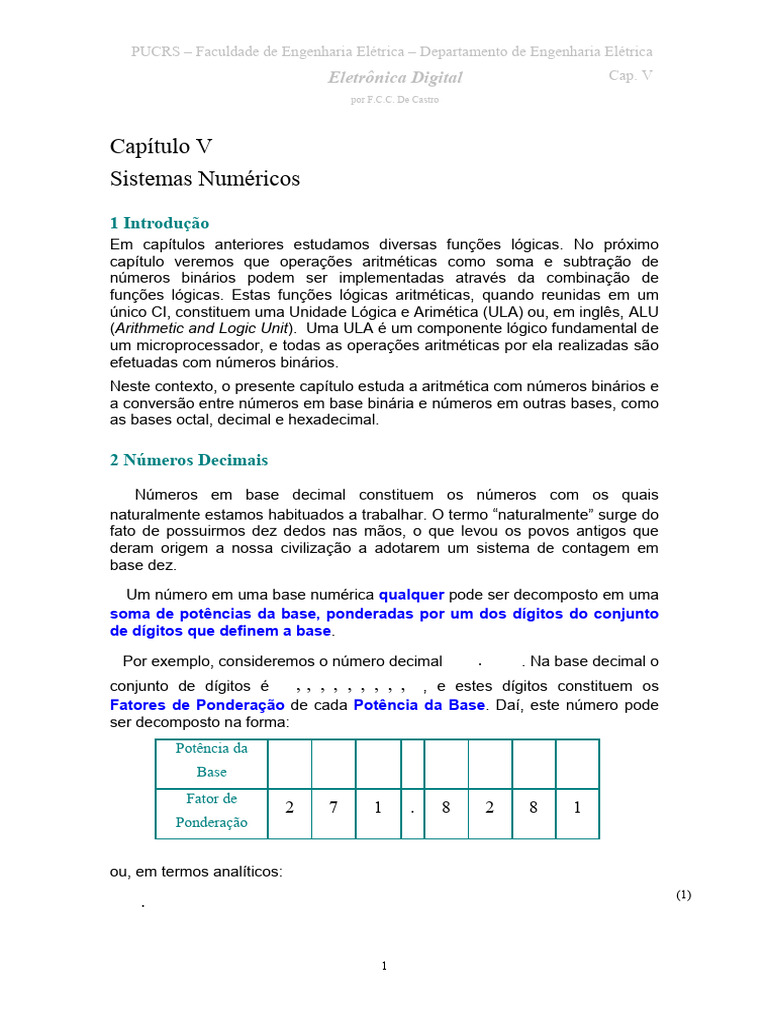 Apostila Eletronica Digital Puc-Rs - CAPÍTULO V | PDF | Decimal | Números