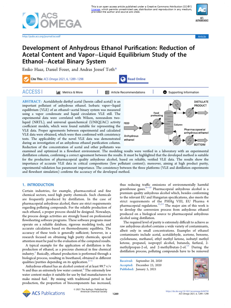 Haaz Et Al 2021 Development of Anhydrous Ethanol Purification Reduction ...