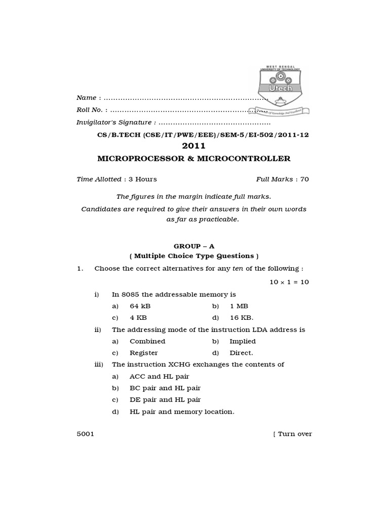 btech-cse-9-sem-microprocessor-and-microcontroller-2012 | PDF | Integrated Circuit | Office ...