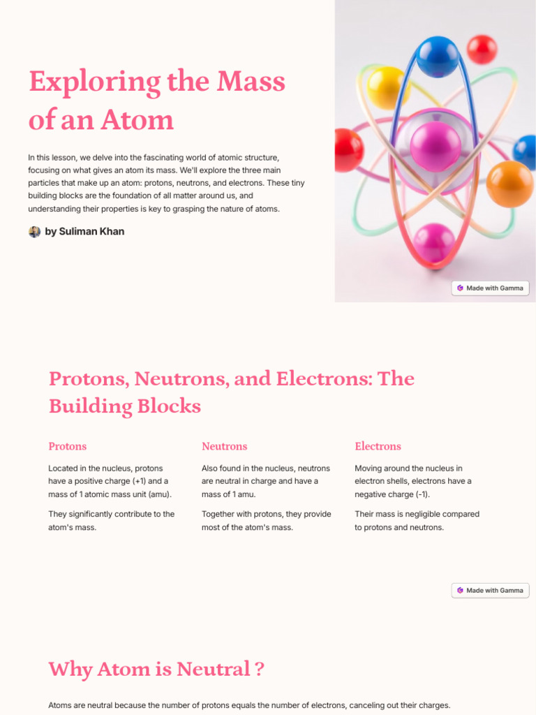 Exploring The Mass of An Atom | PDF | Atoms | Proton
